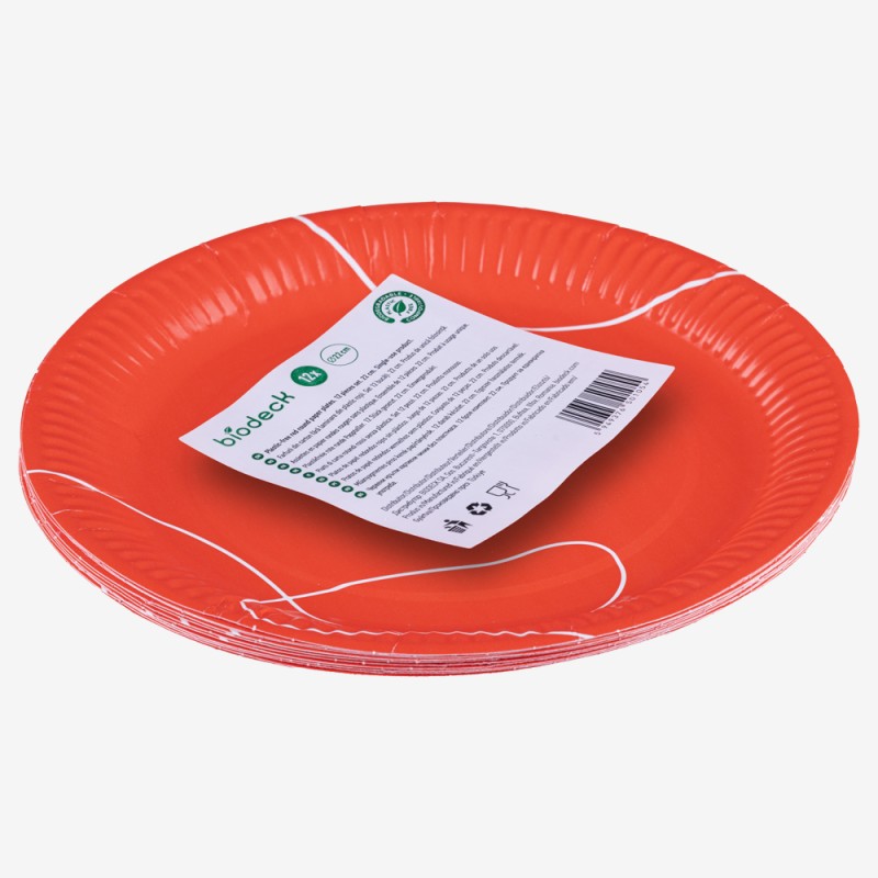 Farfurii carton rotunde rosii 22 cm 12 buc | Biodeck