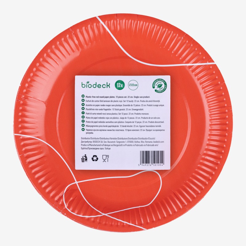 Farfurii carton rotunde rosii 22 cm 12 buc | Biodeck