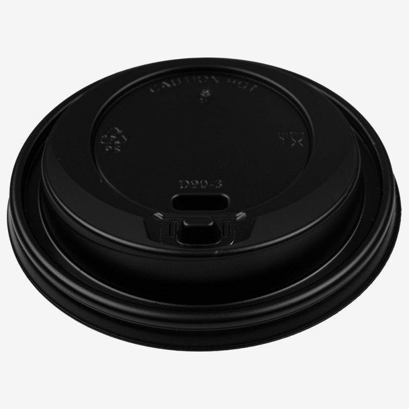 Black PS Tab lids Ø90 mm for 300ml/360ml/480ml cups 100 pcs